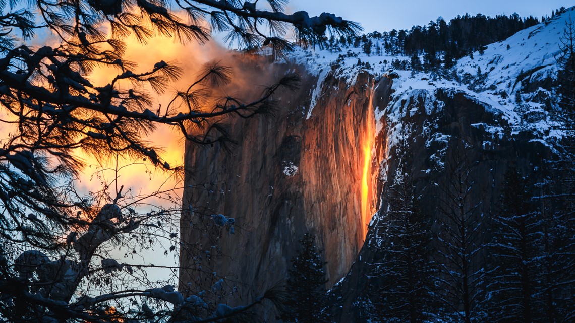 Yosemite's incredible waterfall that looks like it's on fire appears ...