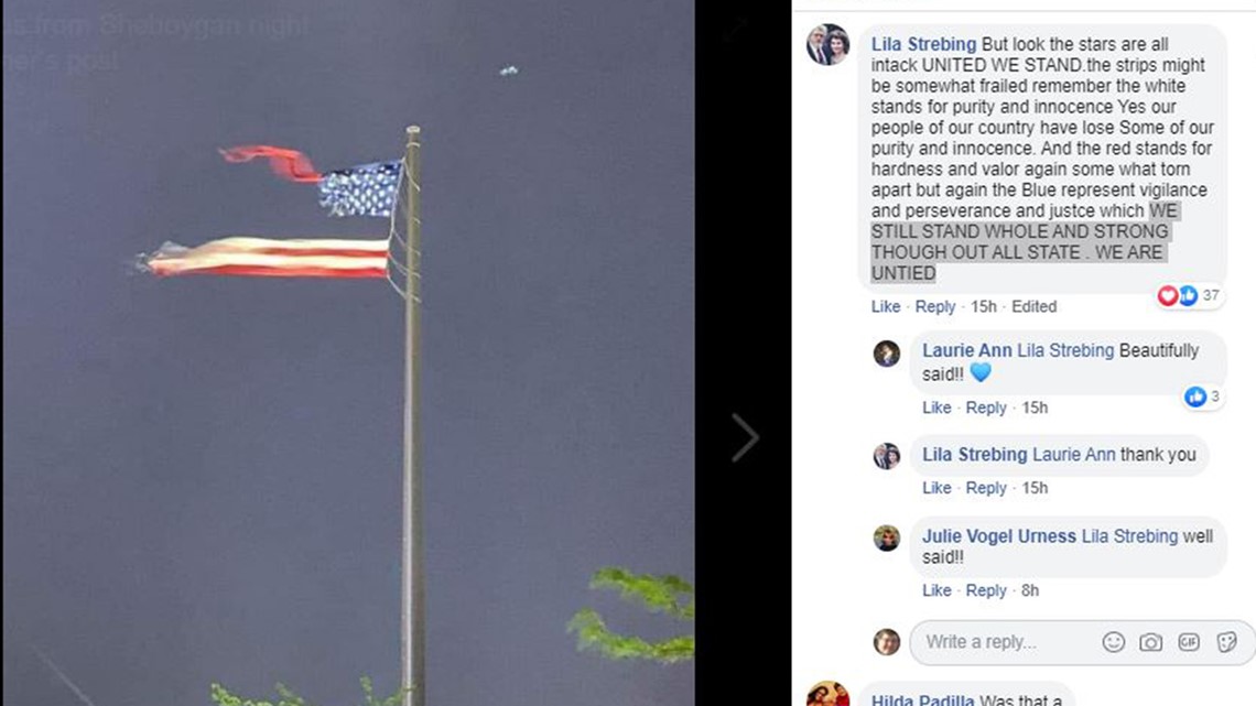 Storm-riddled giant American flag shows 'state of our country' | khou.com