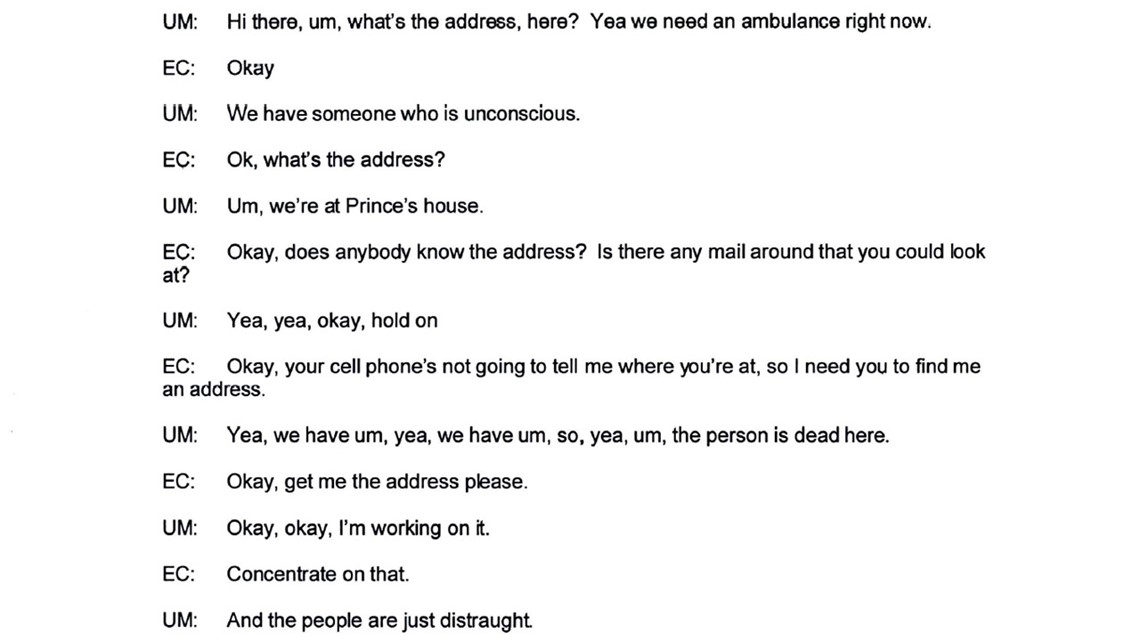 Transcripts: 911 call made from Paisley Park on Prince's death | khou.com