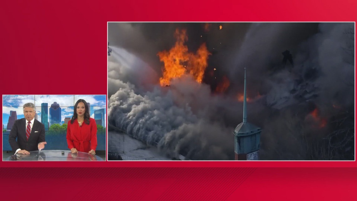 Three-alarm fire rips through former church buildings in north Houston ...
