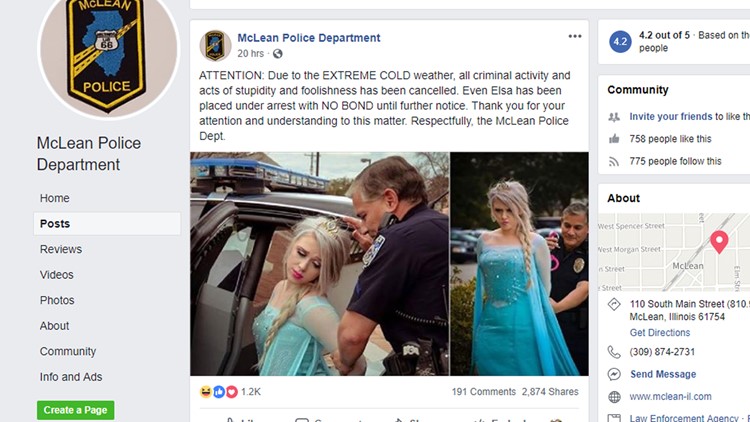 Illinois police 'arrest' Elsa (again) for bringing polar vortex | khou.com