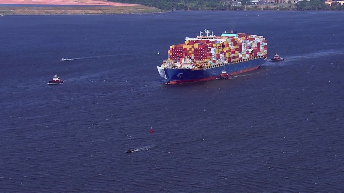 Massive container ship that crashed into Baltimore bridge is moving ...