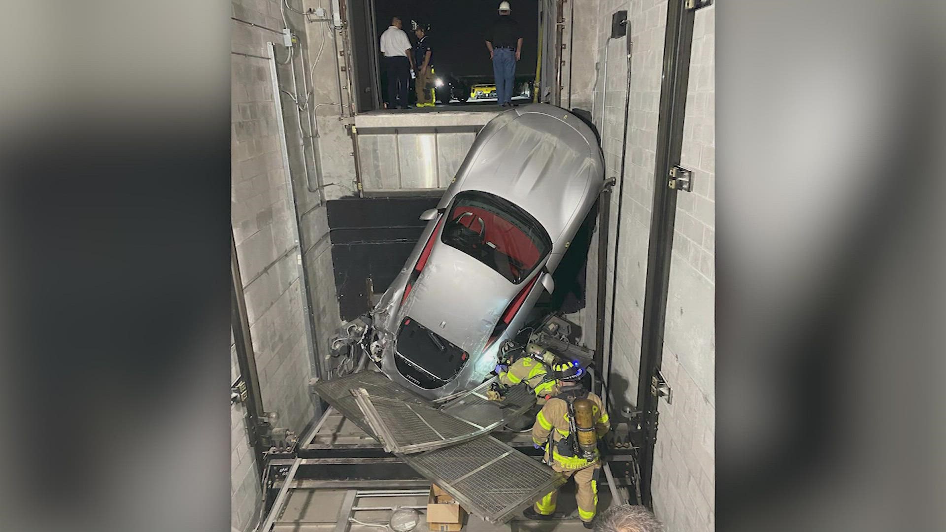 Ferrari gets stuck in elevator shaft at dealership | khou.com