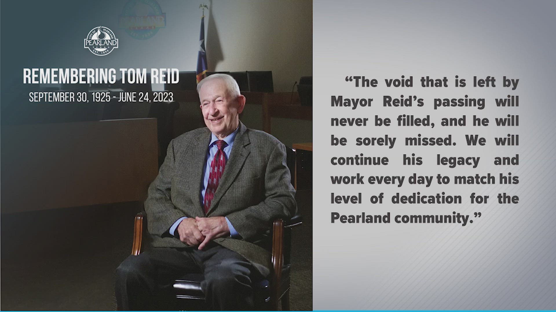 Former Pearland Mayor Tom Reid dies at 97 | khou.com