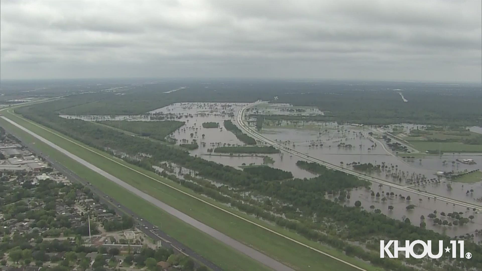 Houston flooding update | Aerial view of Barker, Addicks reservoirs ...