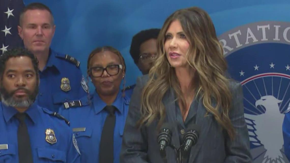Homeland Security Secretary Kristi Noem hands out bonus checks to TSA ...