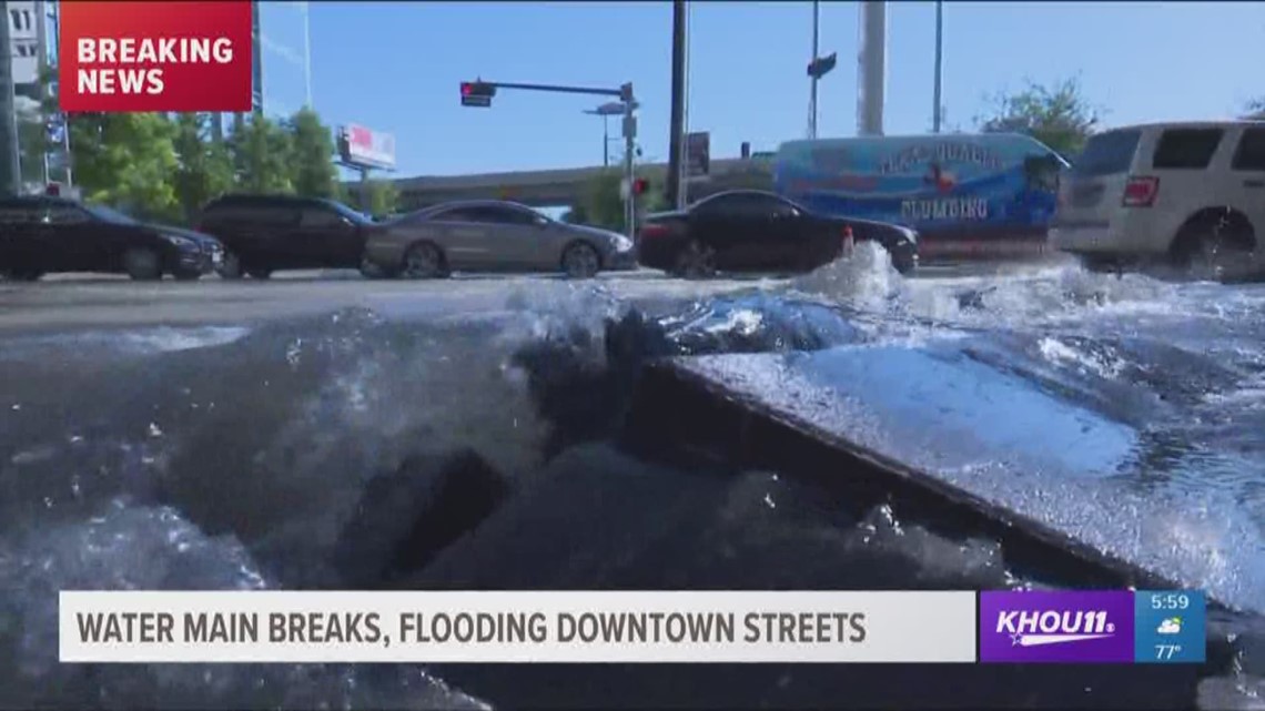 Water main breaks, flooding downtown streets | khou.com