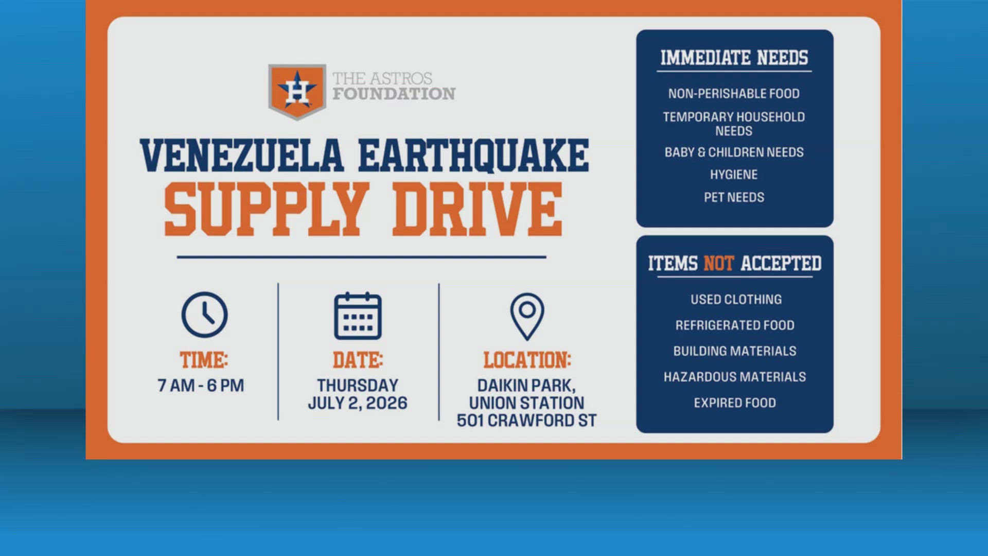 Astros Foundation hosts supply drive for Venezuela earthquake relief ...