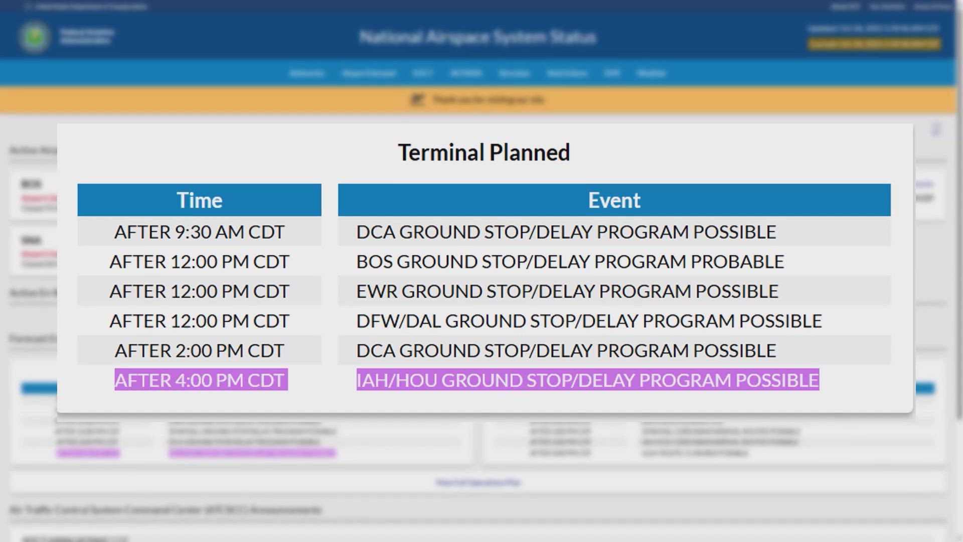 FAA warns of possible ground stop at Houston airports as shutdown drags ...