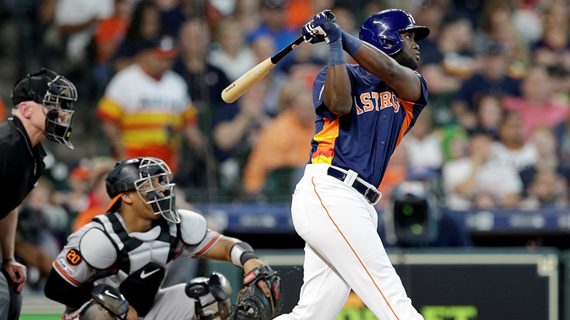 Alvarez hits 2-run HR in MLB debut as Astros blank O's 4-0 | khou.com