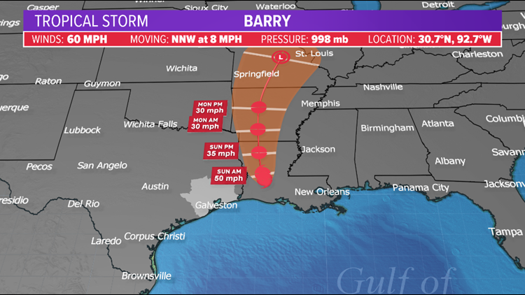 Tropical Storm Barry track: Interactive map and expected rainfall ...