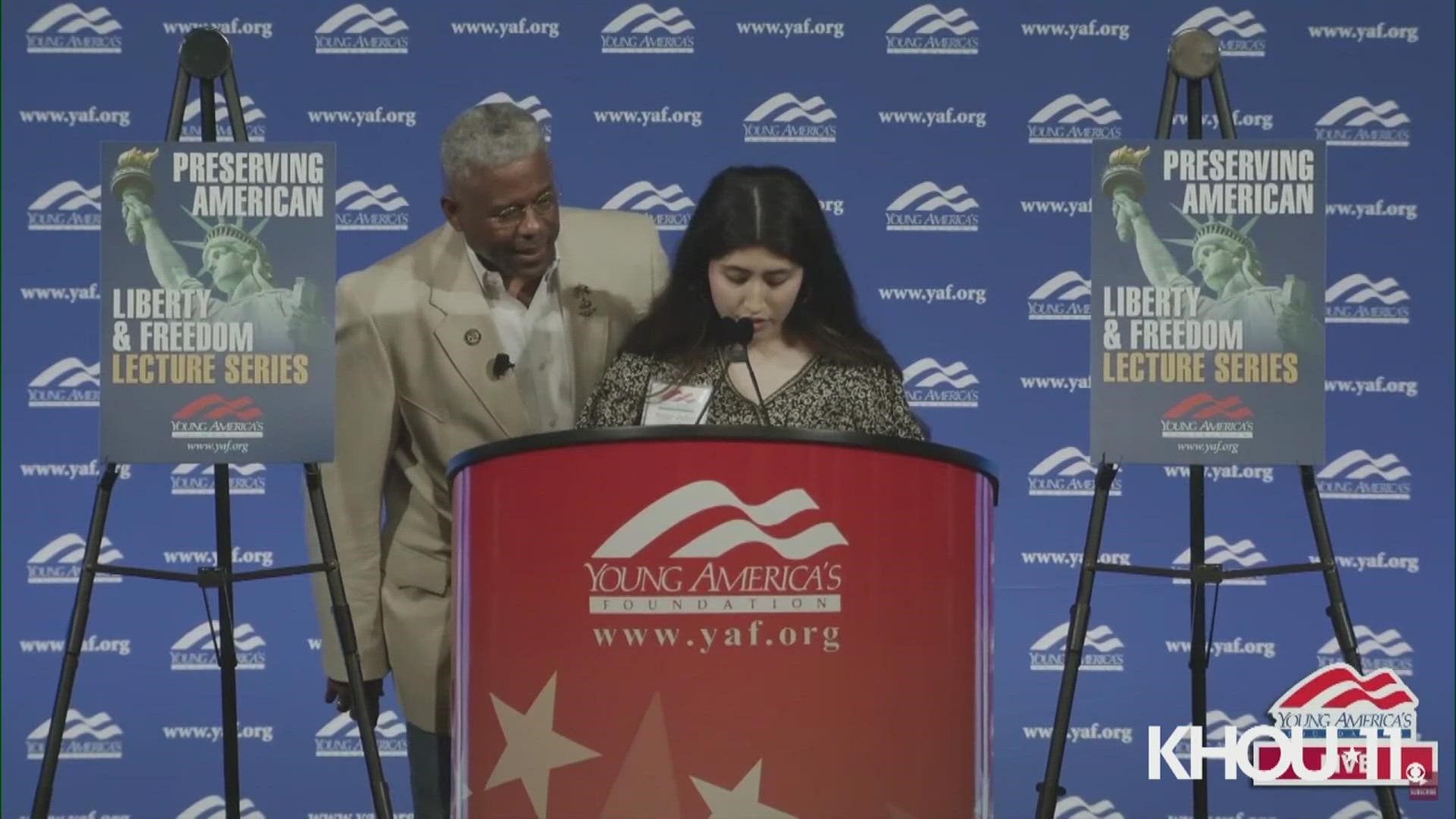 Lt. Col. Allen West, Rep. Dan Crenshaw and US Sen. Ted Cruz speak at ...