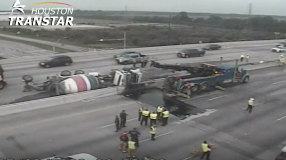 Major crash involving overturned truck slows Beltway 8-North | khou.com