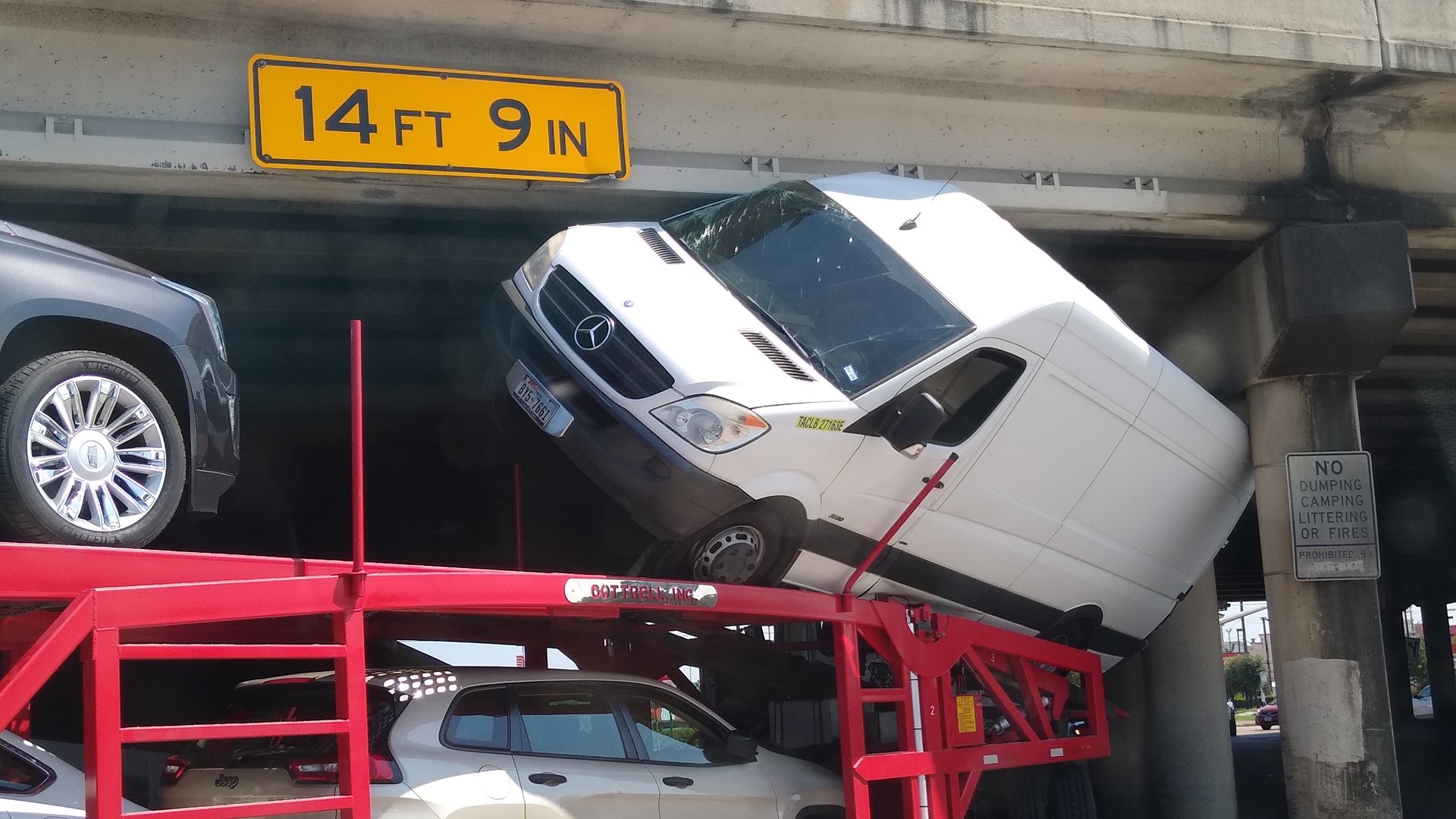 Oops! Trucker crushes van under North Freeway overpass | khou.com