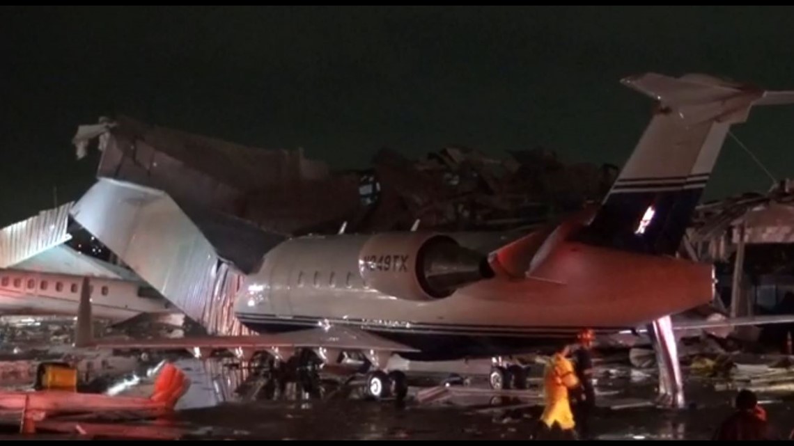 Storm's microburst destroys hangar, damages airplanes at Hobby Airport ...