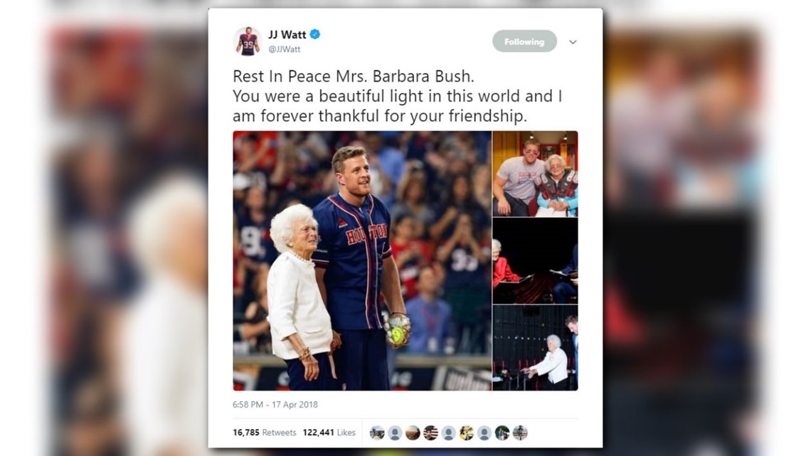 J.J. Watt remembers his friend, former First Lady Barbara Bush | khou.com
