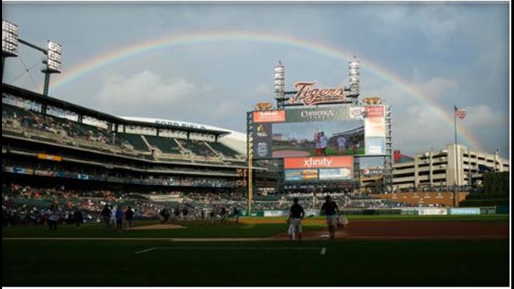 Rainbow appears during Aretha Franklin tribute at Detroit Tigers game ...