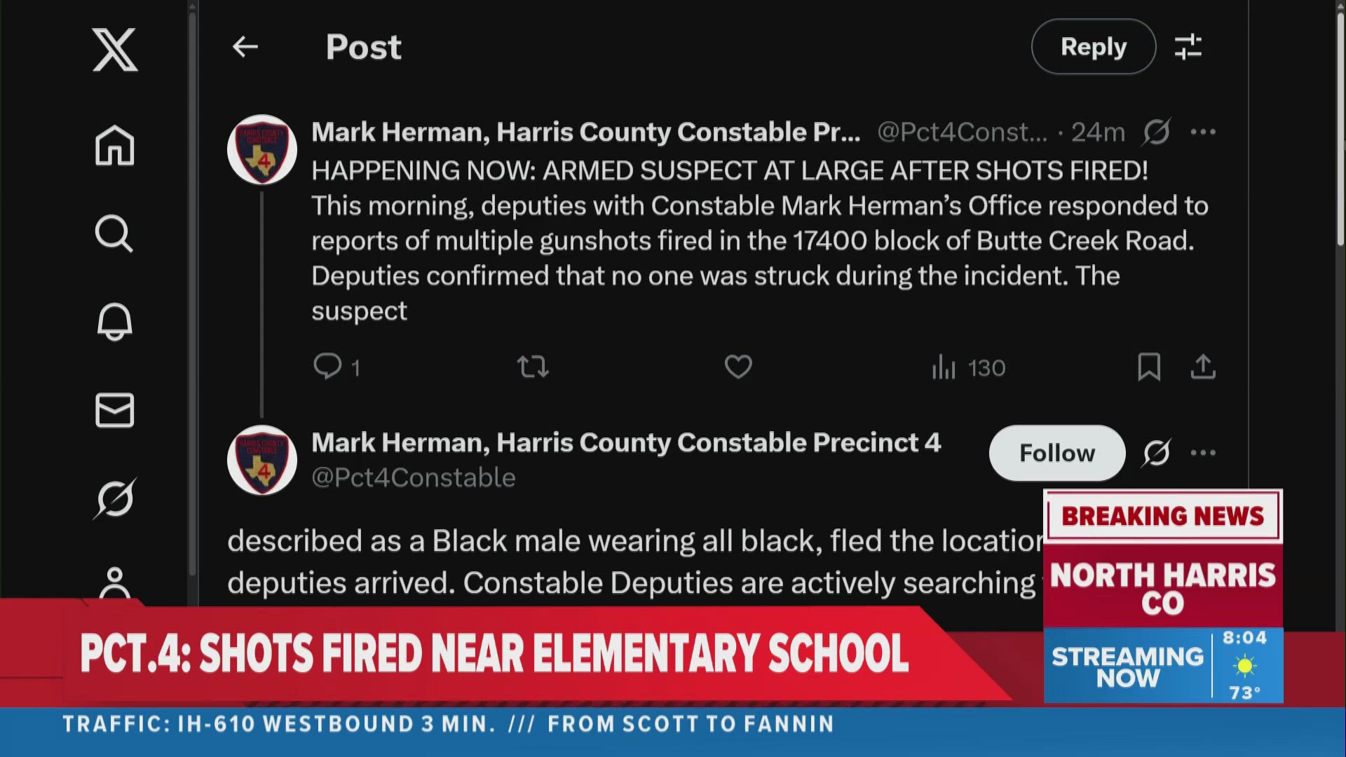 Armed suspect on the run after shots fired on Butte Creek Road | khou.com