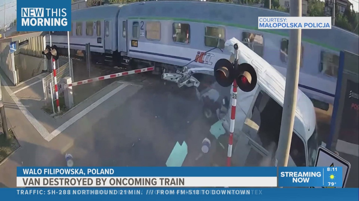 Train crashes into van stuck on tracks in Poland | khou.com