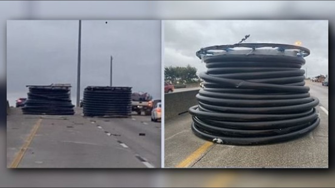 Large spools roll off truck on East Freeway causing backup for hours ...