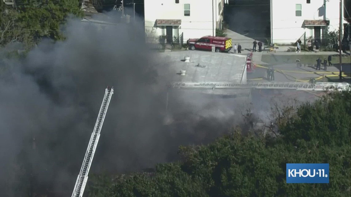 Three-alarm warehouse fire burns in northwest Houston | khou.com