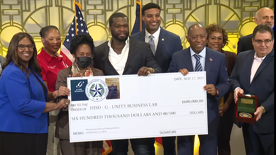 50 Cent's G Unity Foundation donates $300K for HISD school labs | khou.com
