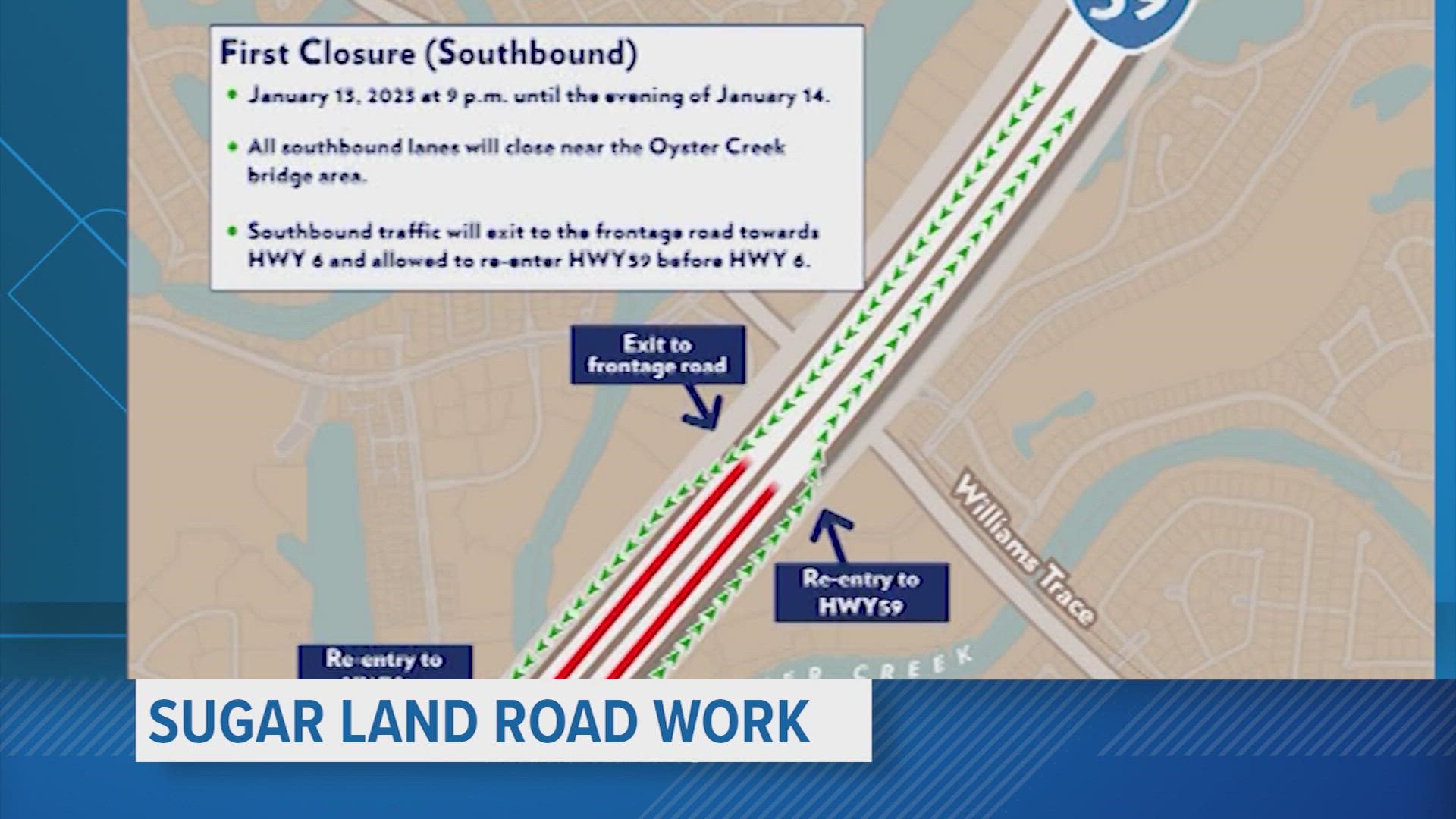 Weekend traffic closures: US 59 near Oyster Creek in Sugar Land | khou.com