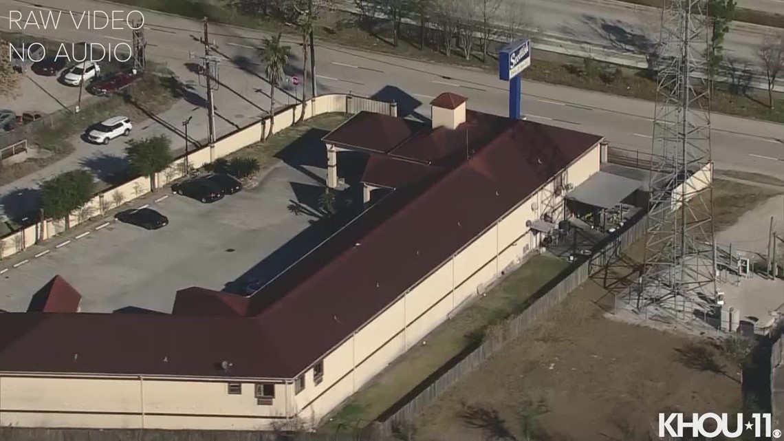 Raw video: Aerials of NE Houston motel where woman was shot | khou.com