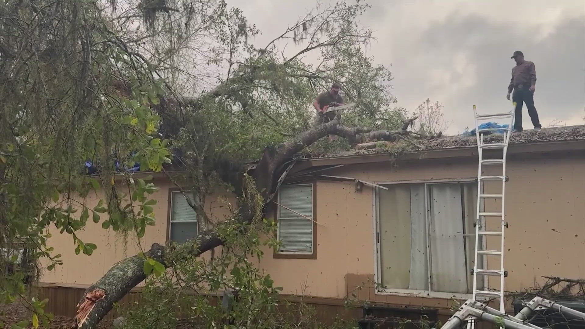 Tree crashes into home in Liberty County during Tornado Warning | khou.com