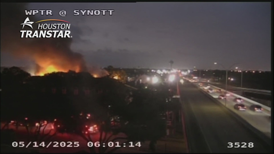 Large fire burning seen from traffic cameras on Westpark Tollway in ...