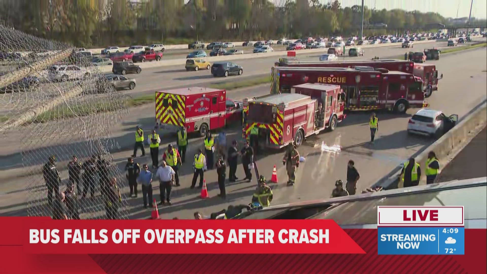 Houston METRO bus with 12 passengers crashes off overpass near Midtown ...