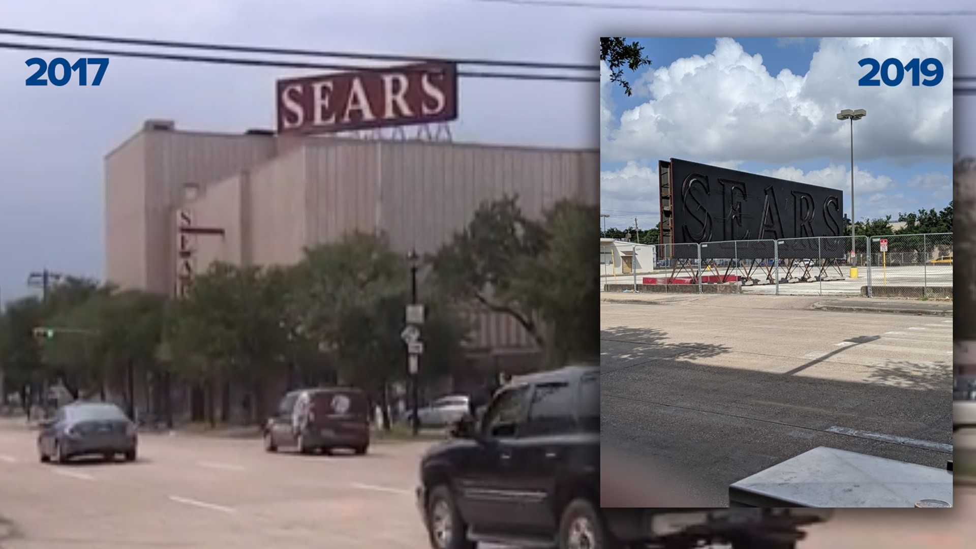 The iconic Sears sign atop old Midtown store has been taken down | khou.com