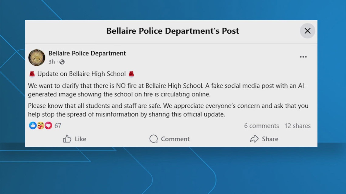 Police blame fake AI photo for rumors of fire at Bellaire High School ...