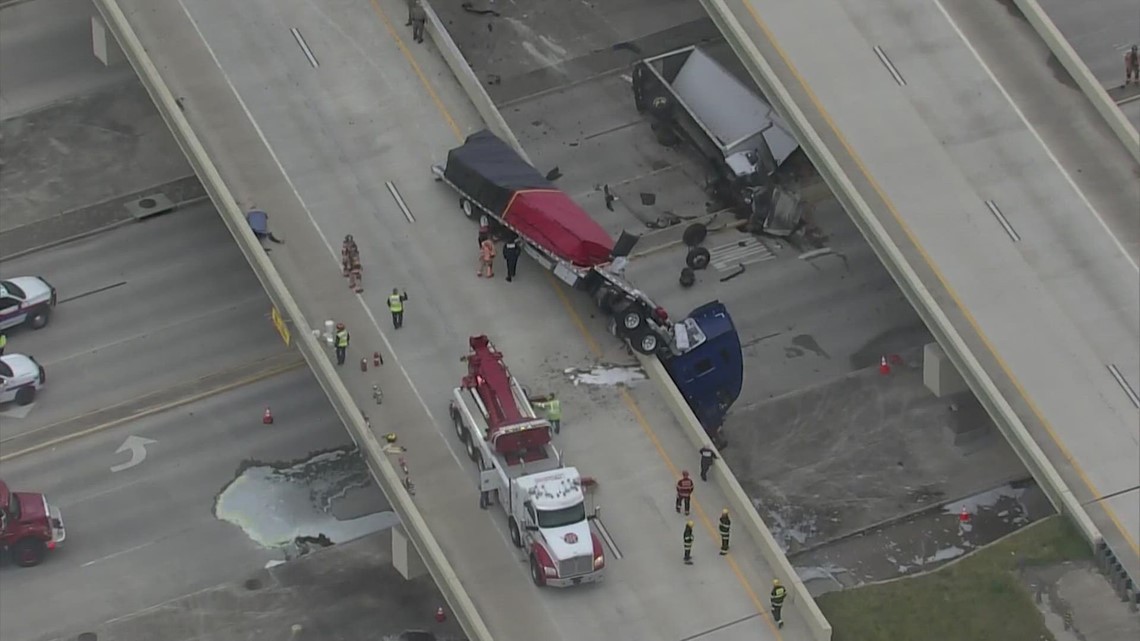 Houston, Texas traffic: SH 99 shut down due to dangling big rig | khou.com