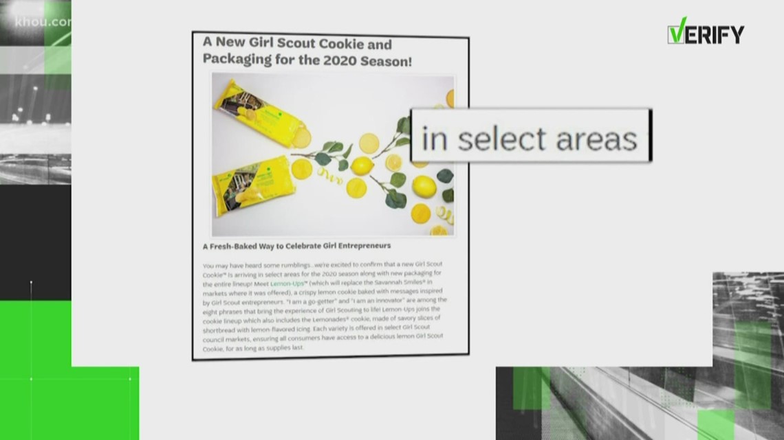 VERIFY: Will new Lemon-Up Girl Scout cookies be sold in Houston? | khou.com