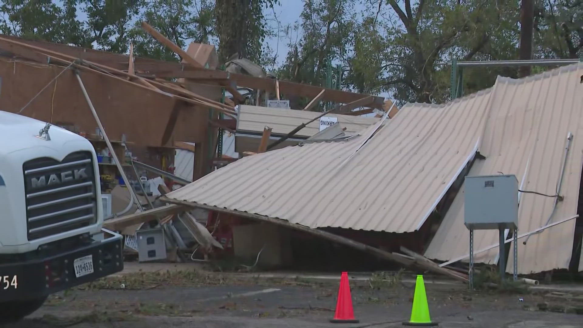 'Terrified' | Close call for workers when tornado destroys small building in Klein area | khou.com