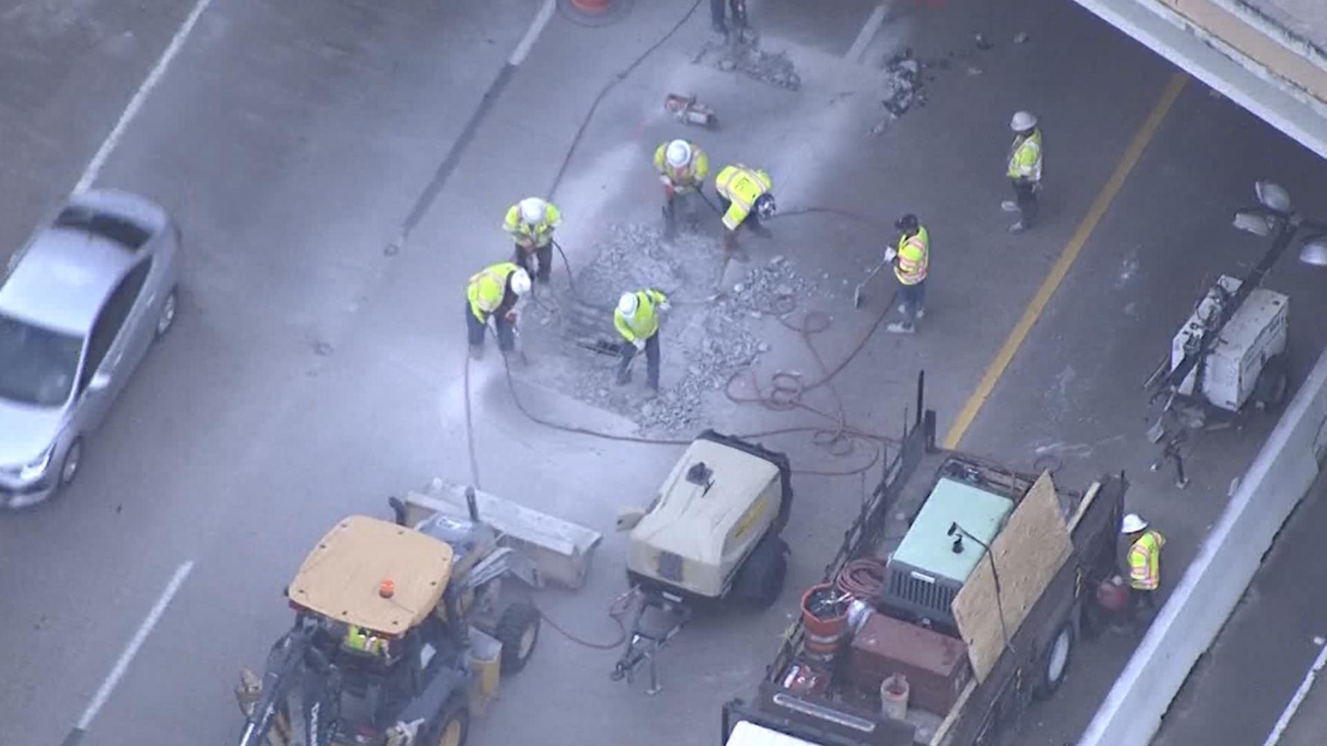 Emergency road repair shuts down lanes on Southwest Freeway near ...