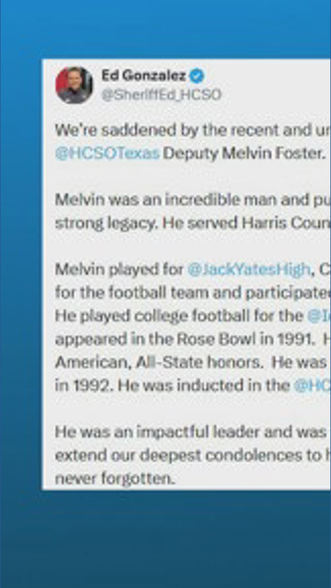 Harris County deputy and former NFL player Melvin Foster dies ...
