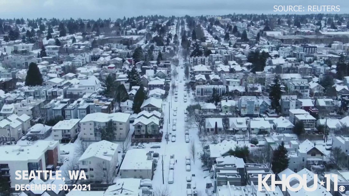 Overnight storm drops about 3 inches of snow on Seattle | Aerial view ...