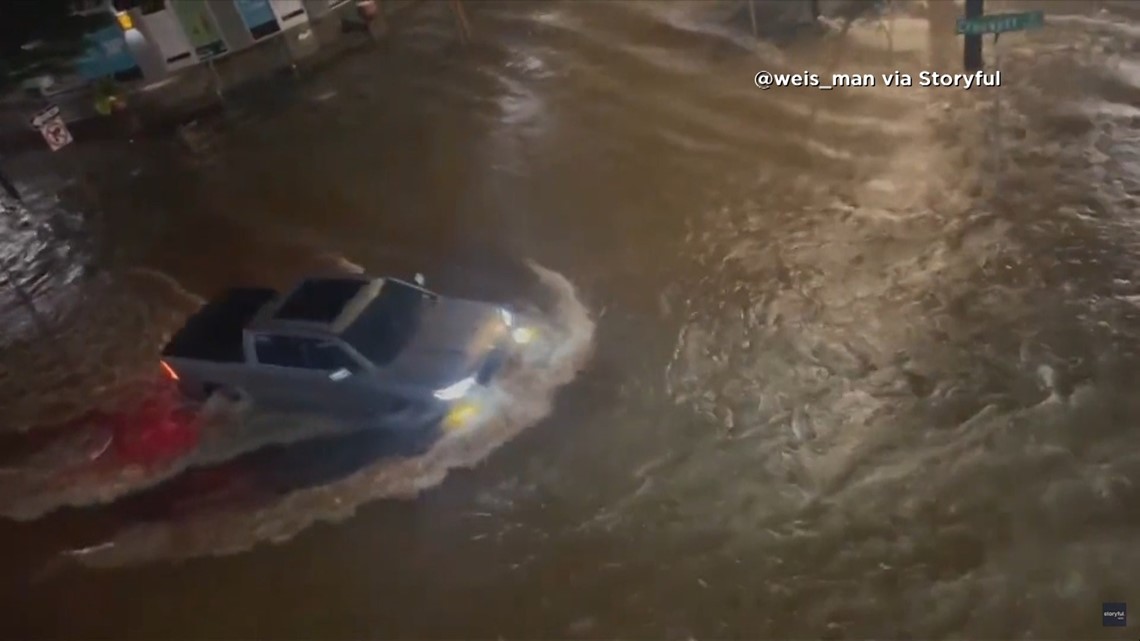North Texas flooding: Drivers maneuver high water in Fort Worth, Texas ...
