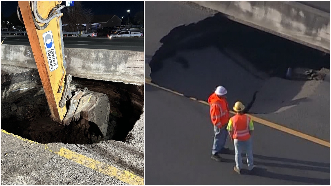 Massive sinkhole shuts down I-10 East heading outbound near Federal ...