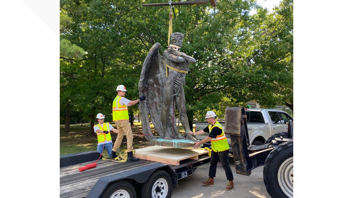 Photos: Spirit of the Confederacy statue removed from Sam Houston Park ...