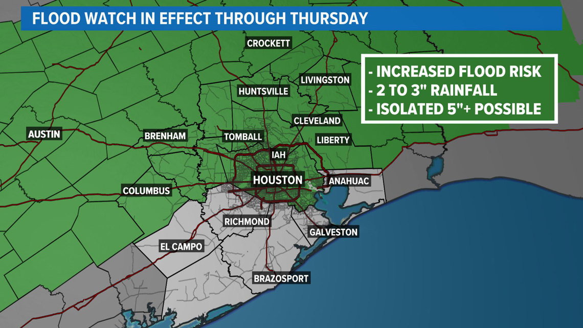 Houston weather update: Harris County added to Flood Watch until ...