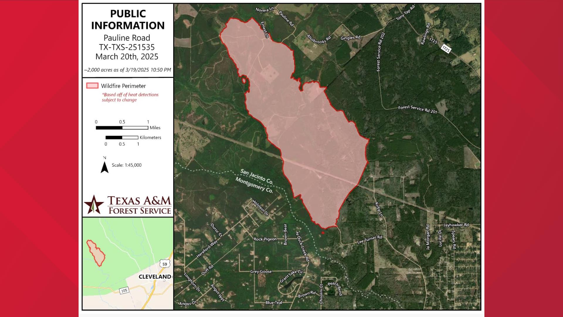 Texas counties declare disaster amid Pauline Road wildfire threat ...