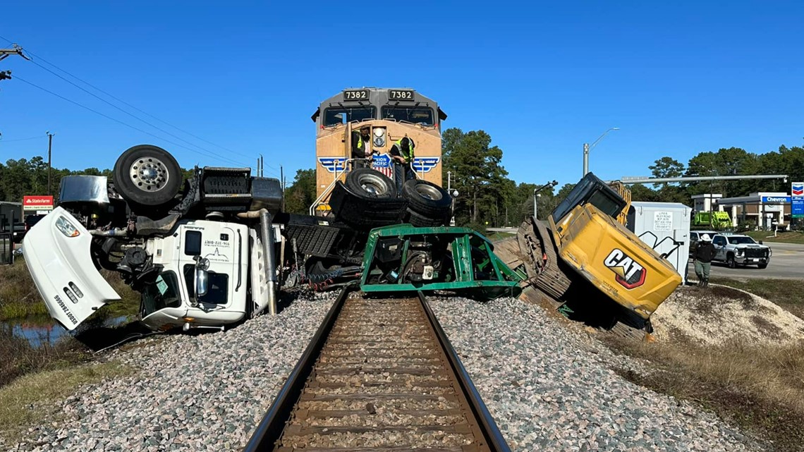 Waller County train wreck: Train hits truck stuck on tracks | khou.com