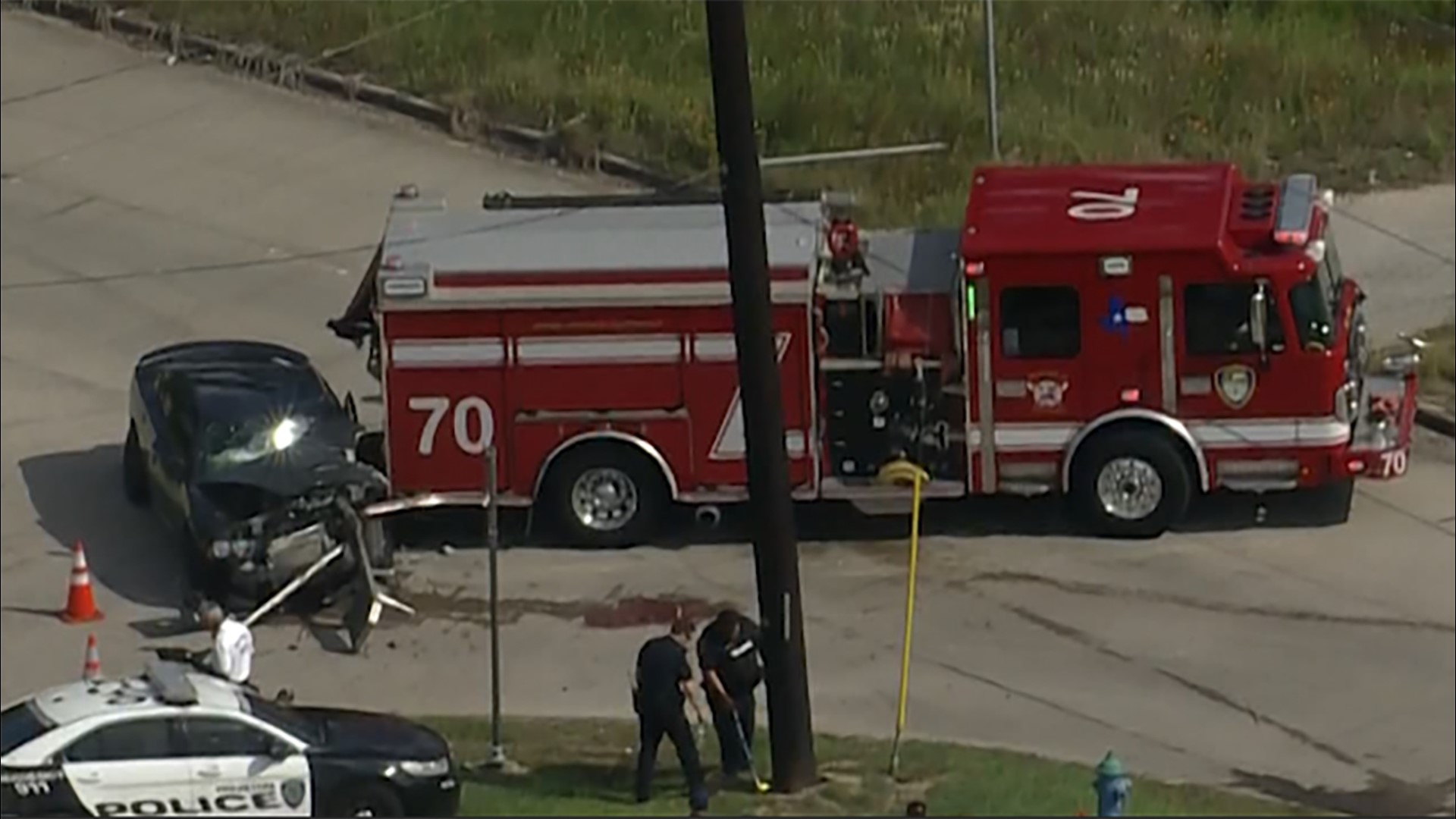 Raw aerials: Crash involving fire truck along Gulf Freeway in SE ...