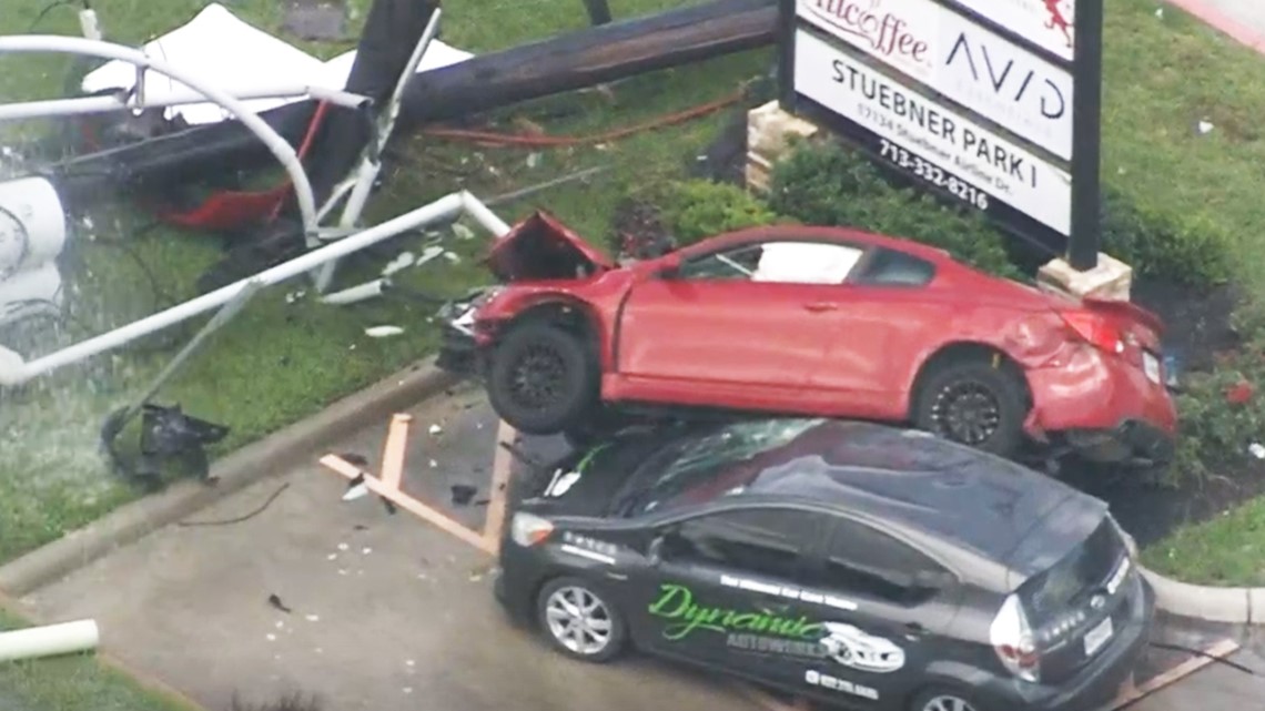 Power lines fall on cars after major rollover crash | khou.com