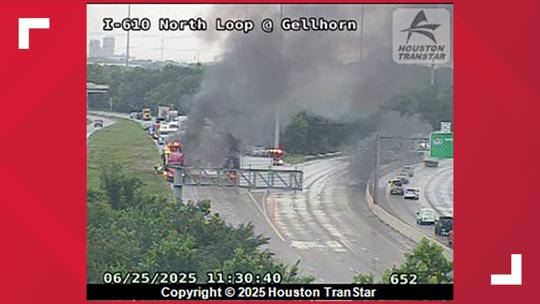 Fiery big rig wreck shuts down East Freeway at 610 Loop | khou.com