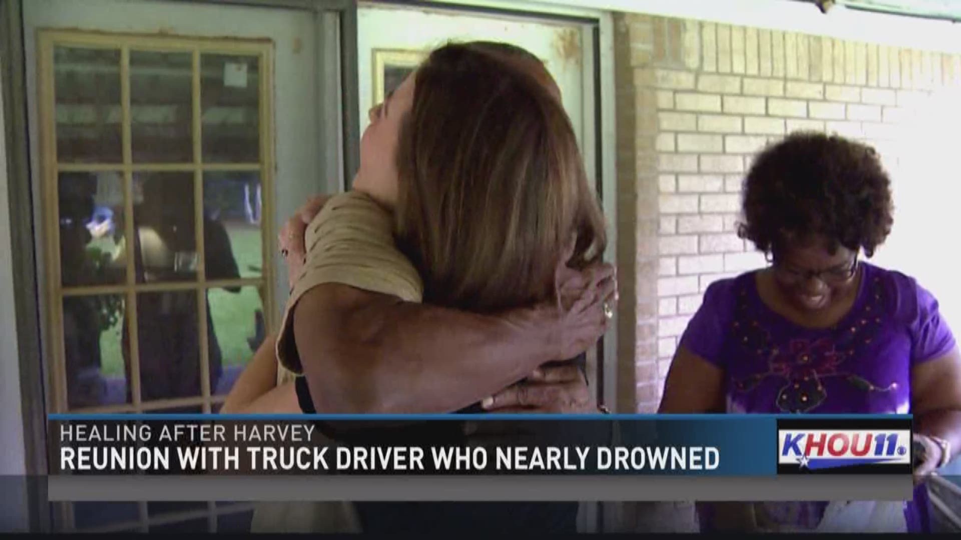 Brandi Smith, Mario Sandoval reunite with trucker rescued during Harvey ...
