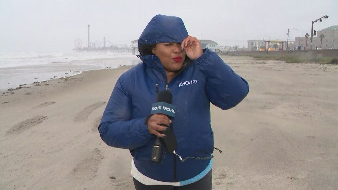 Reporter fights wind in live TV report from Galveston beach | khou.com